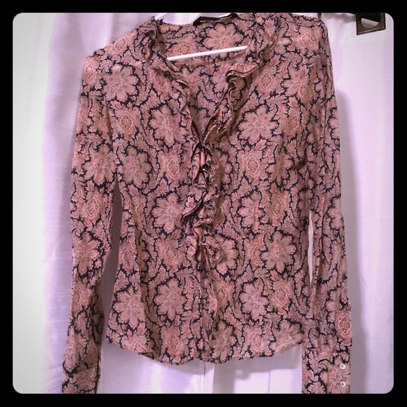Zara | Tops | Zara Floral Patterned Ruffle Blouse | Poshmark